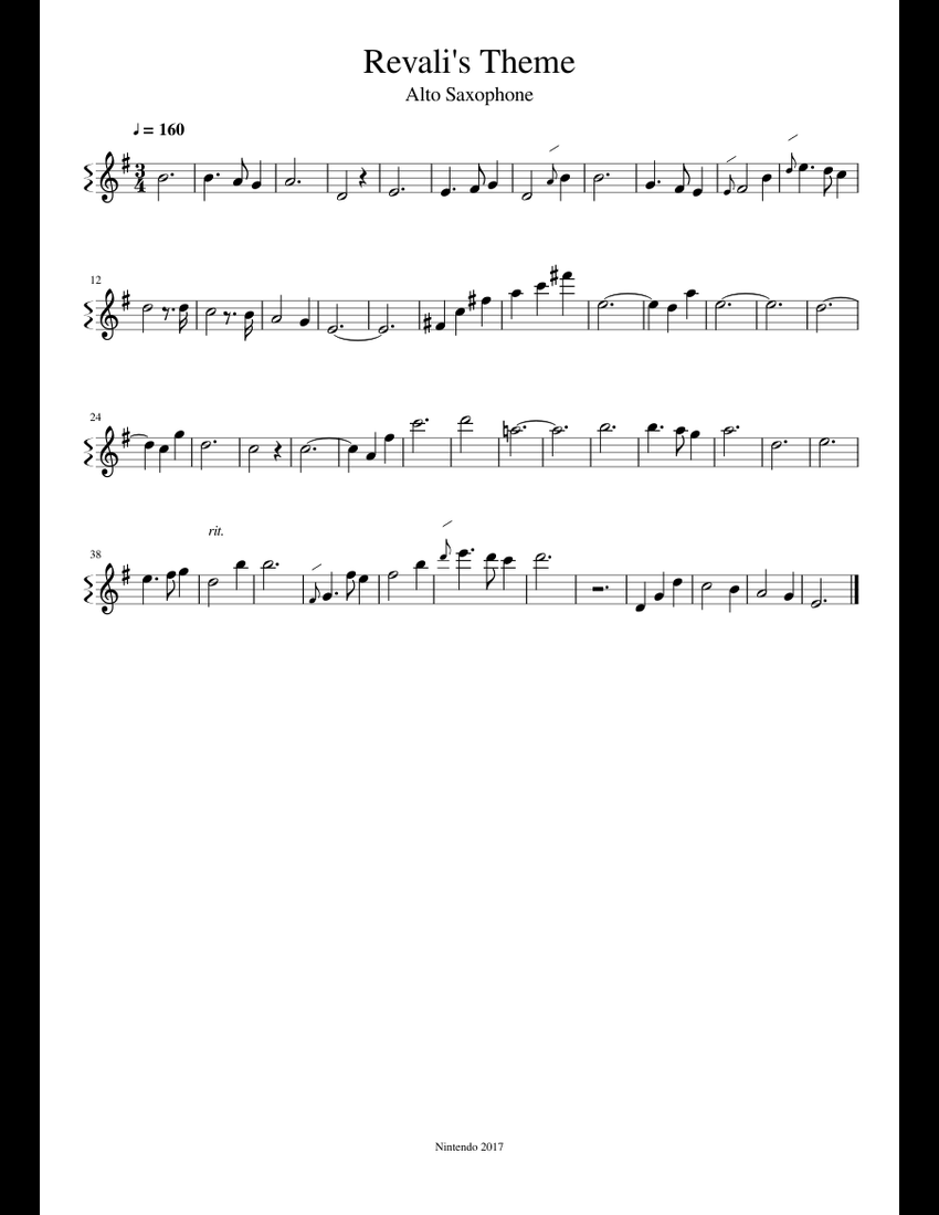 Revalis Theme Breath of the Wild Saxophone Solo 1 sheet music for Piano download free in PDF or MIDI