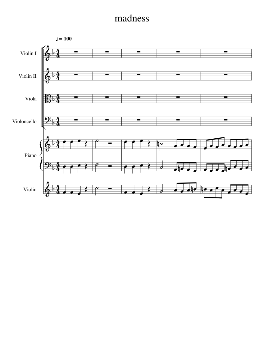 madness Sheet music for Piano, Violin, Cello, Viola (Piano Sextet ...