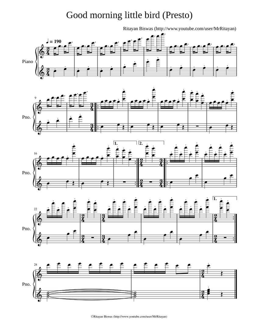 Good morning little bird Sheet music for Piano (Solo) | Musescore.com