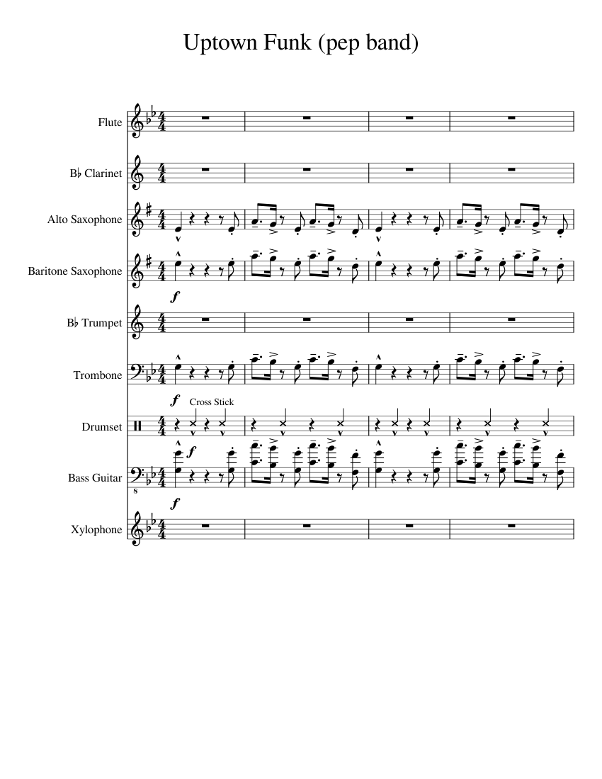 Uptown Funk Pep Band Sheet Music For Piano Flute Clarinet Alto Uptown Funk Pep Band Sheet Music For Piano Flute Clarinet Alto