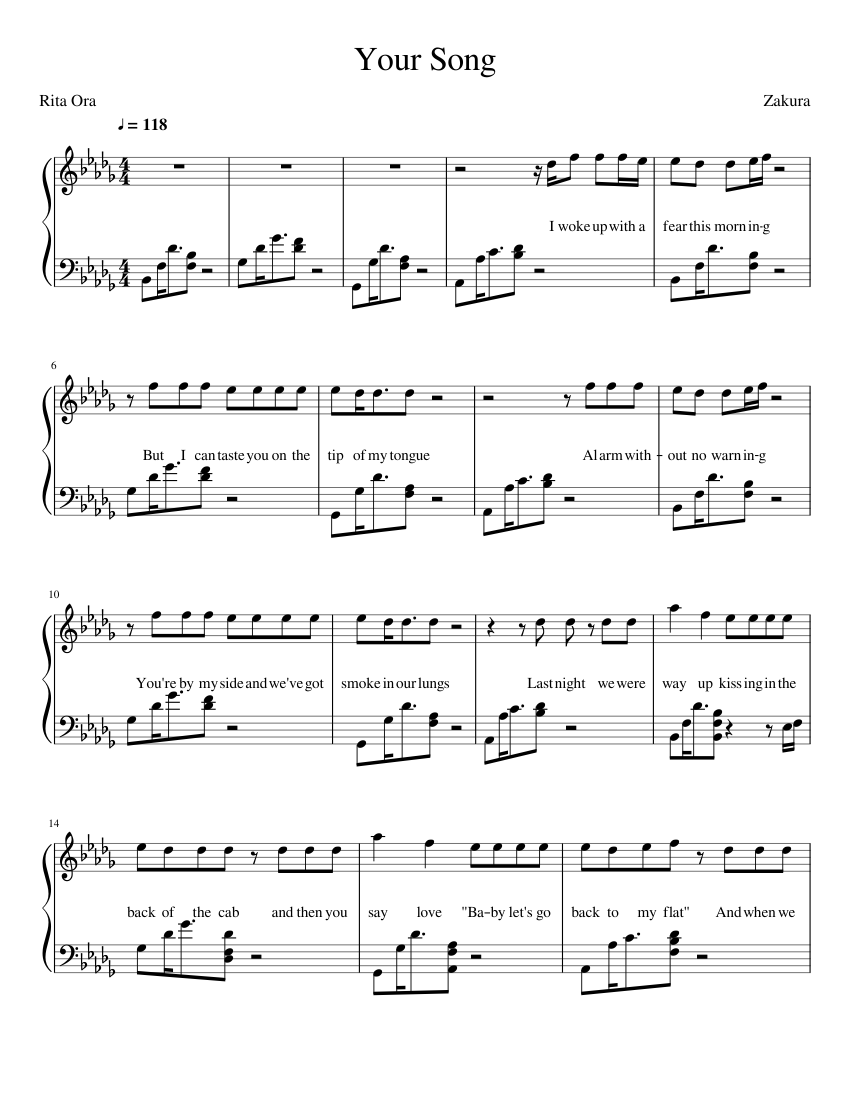 Rita Ora - Your Song sheet music for Piano download free in PDF or MIDI