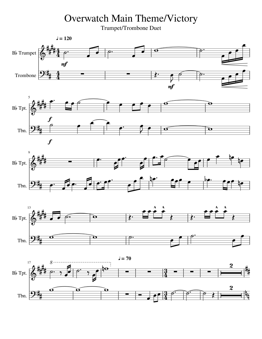 Overwatch Main Theme/Victory - Trumpet/Trombone Duet sheet music for Trumpet, Trombone download ...
