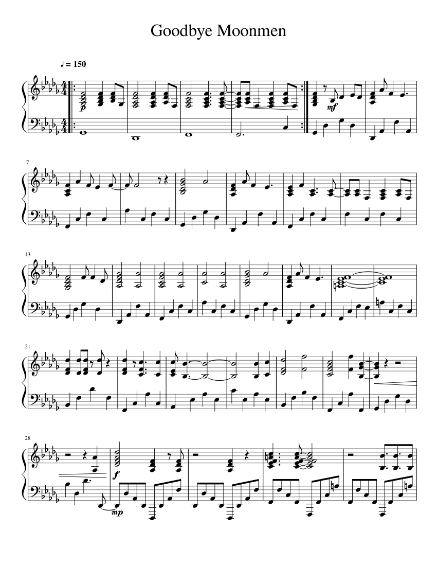 Goodbye Moonmen sheet music for Piano download free in PDF or MIDI