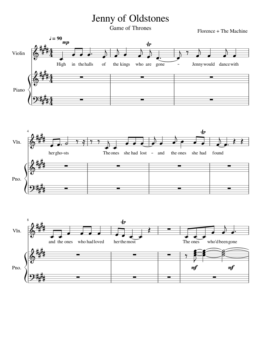 Jenny of Oldstones Sheet music for Violin, Piano | Download free in PDF ...