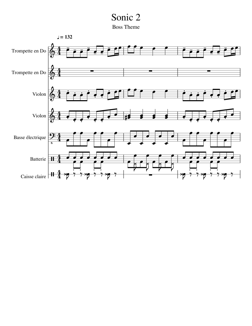 Sonic 2 Boss Theme sheet music for Violin, Trumpet, Bass, Percussion ...