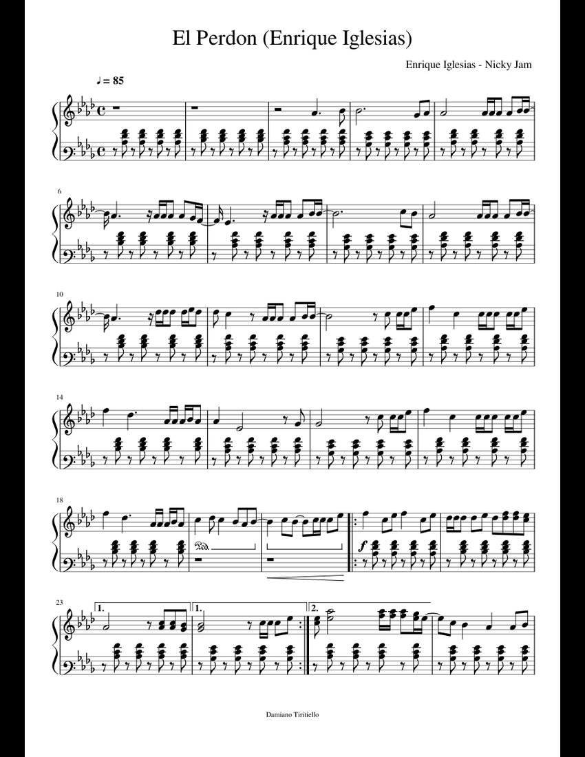 El Perdon (Enrique Iglesias) sheet music for Piano download free in PDF ...