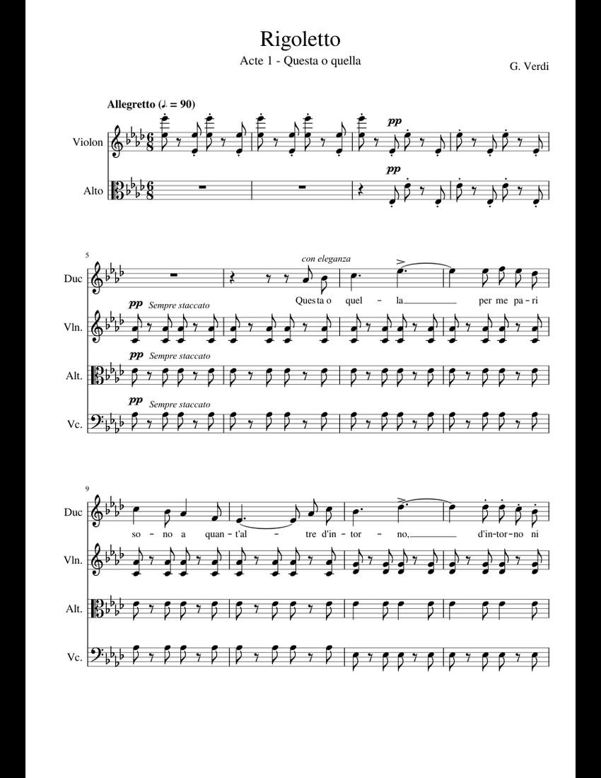 Verdi, Rigoletto: Acte 1 - Questa o quella sheet music for Violin ...