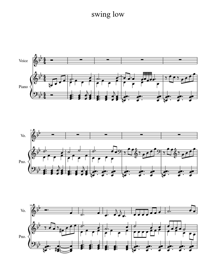 swing low Sheet music for Piano, Voice | Download free in PDF or MIDI ...