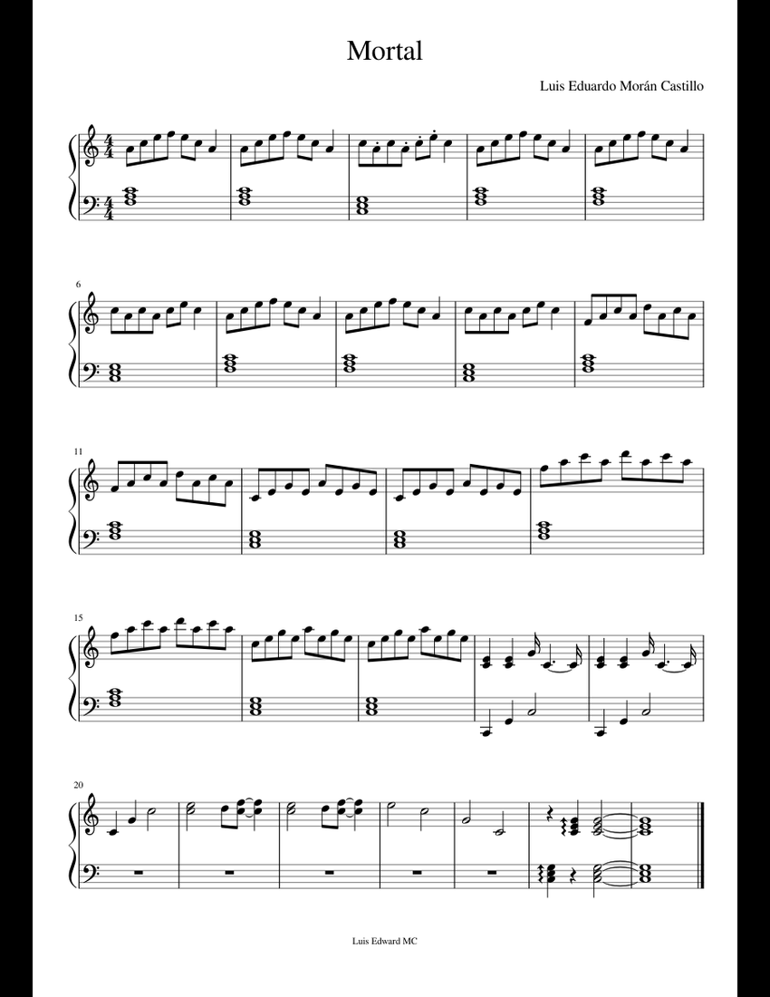 Mortal sheet music for Piano download free in PDF or MIDI