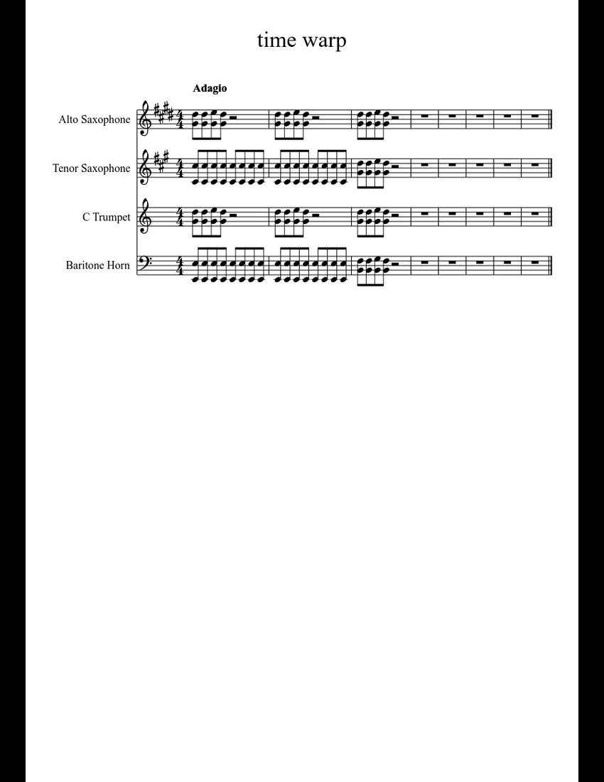 time warp sheet music for Alto Saxophone, Tenor Saxophone, Trumpet ...