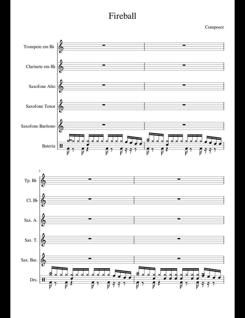 Fireball sheet music for Clarinet, Trumpet, Alto Saxophone, Tenor ...