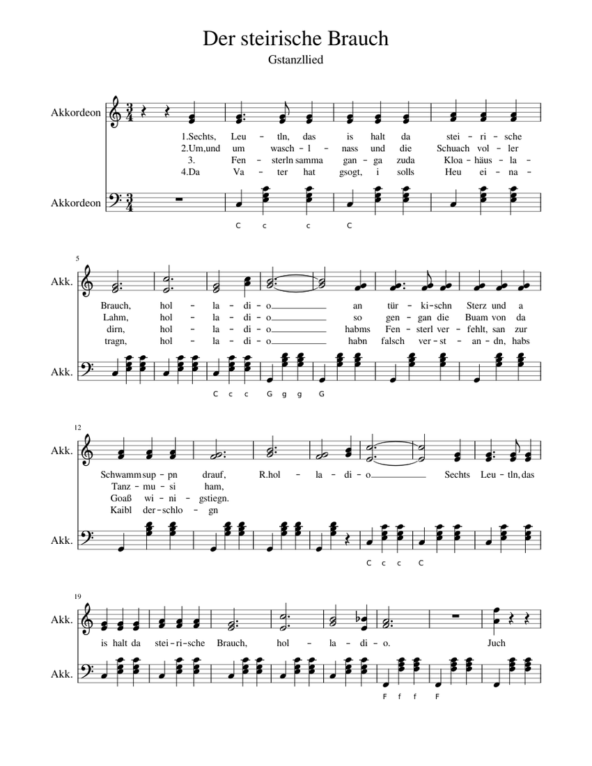 Der steirische Brauch Sheet music for Accordion | Download free in PDF ...
