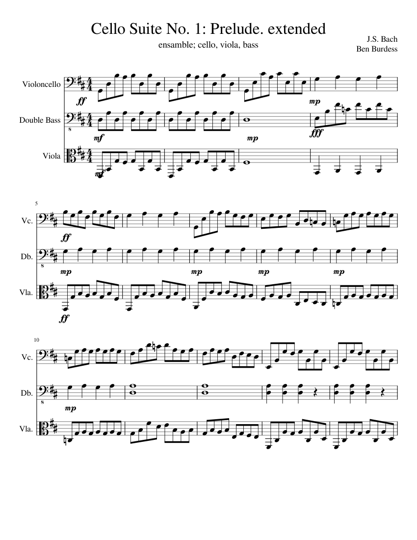 Cello Suite No. 1: Prelude. extended Sheet music for Cello, Contrabass ...