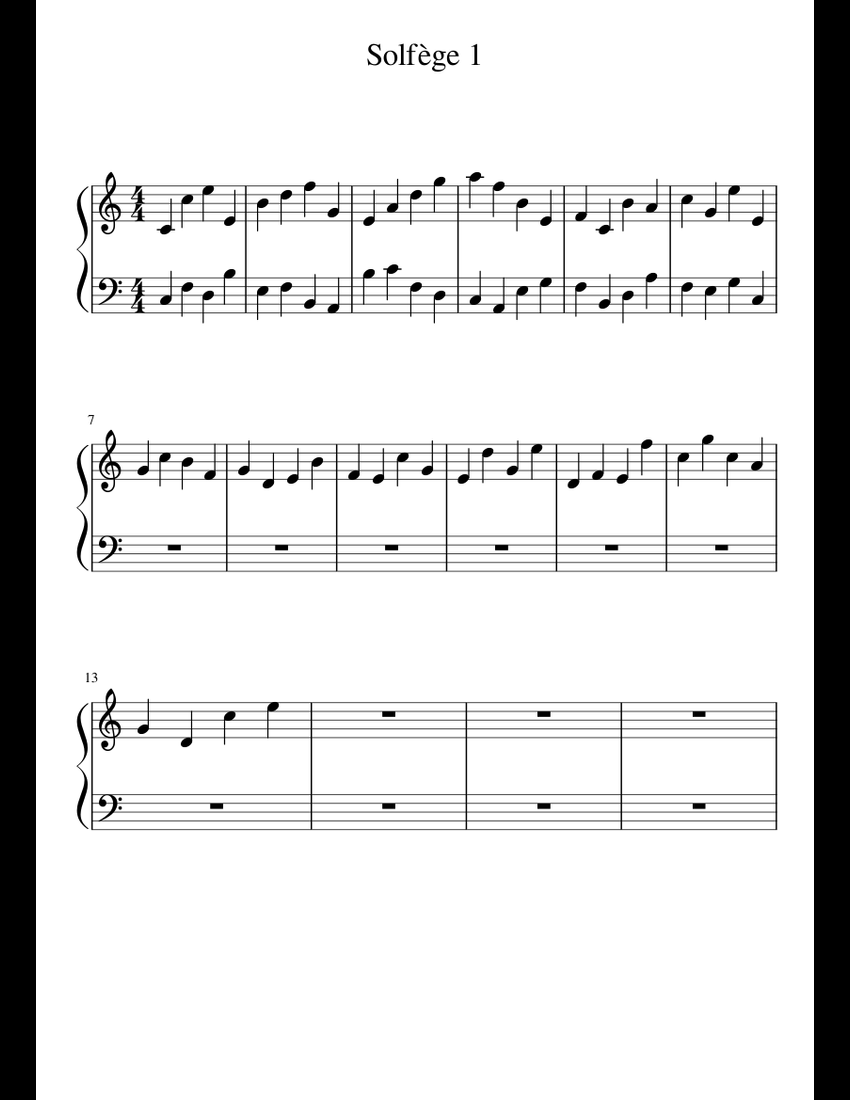 Solfège 1 sheet music for Piano download free in PDF or MIDI