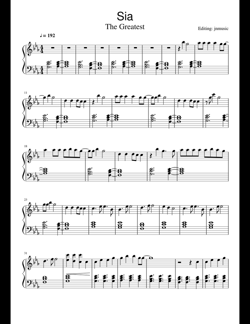 Sia - The Greatest (Piano) sheet music for Piano download free in PDF ...