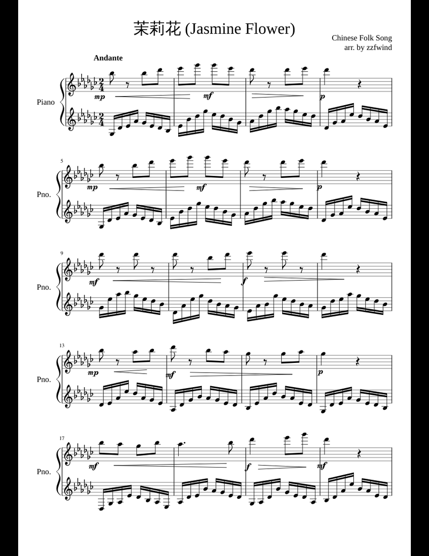 Jasmine Flower Difficult sheet music for Piano download free in PDF or MIDI