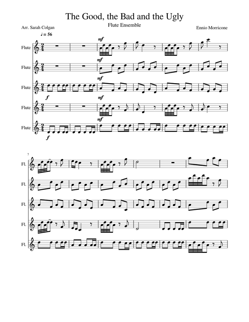 The Good the Bad and the Ugly Sheet music for Flute | Download free in ...
