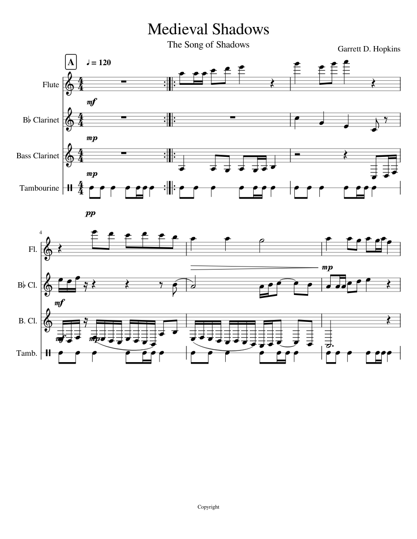Medieval Shadows Sheet music for Flute, Clarinet (In B Flat), Clarinet ...