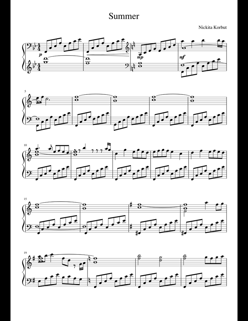 Summer sheet music for Piano download free in PDF or MIDI