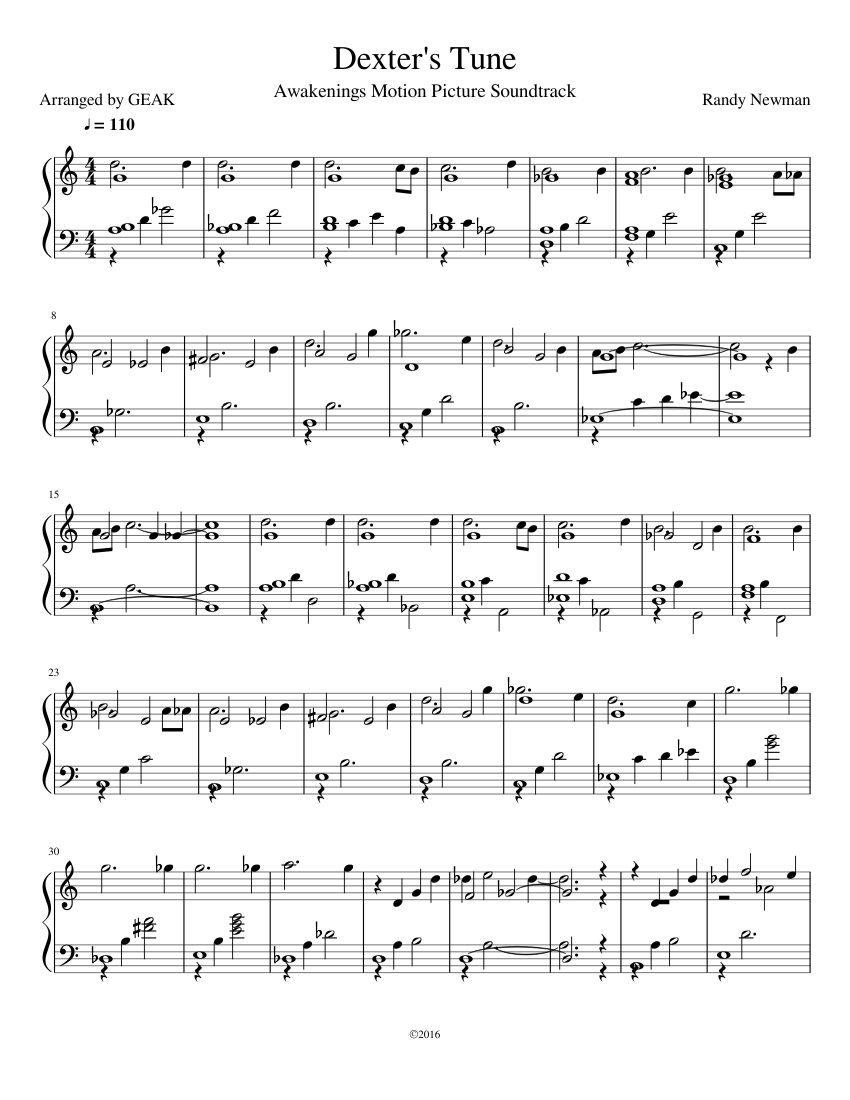 Dexter's Tune Sheet music for Piano (Solo) | Musescore.com