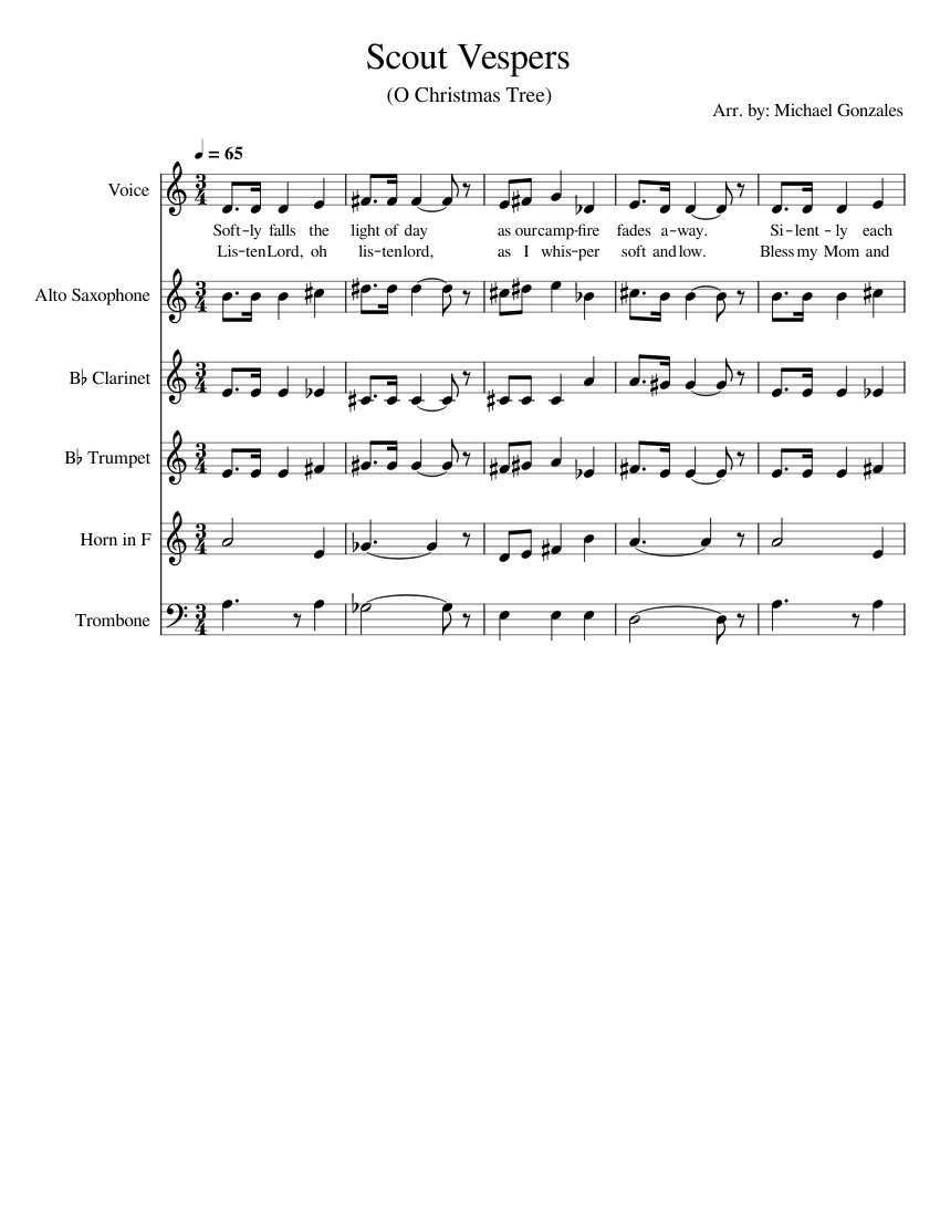 Scout Vespers sheet music for Clarinet, Voice, Alto Saxophone, Trumpet ...