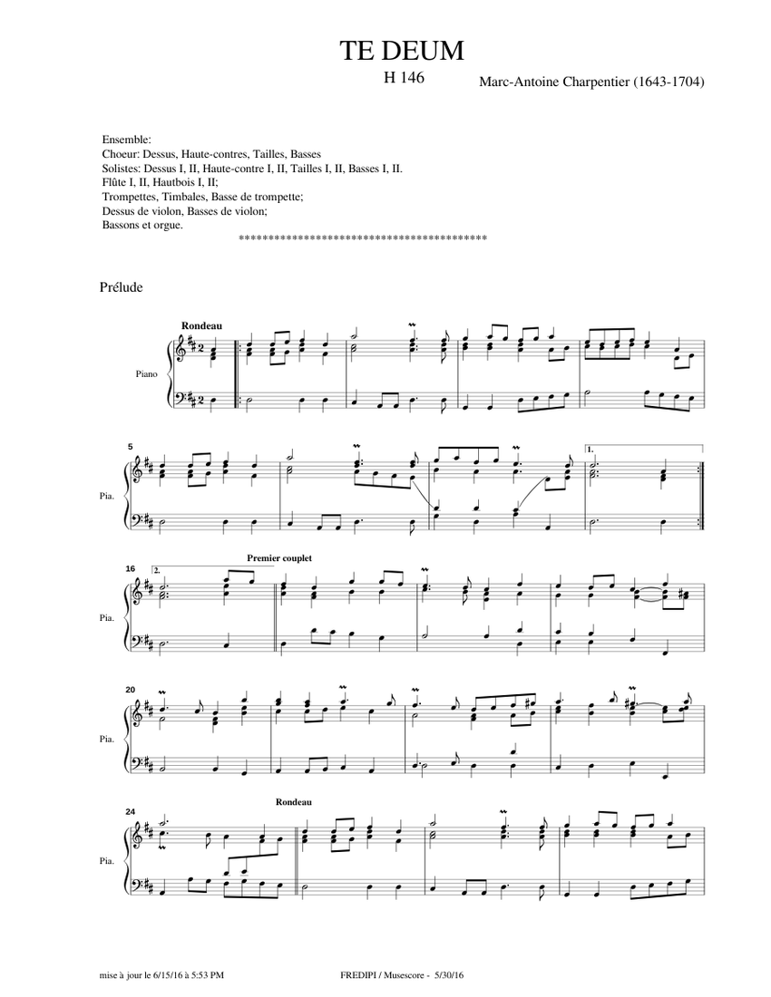 Marc-Antoine Charpentier - TE DEUM - H 146 Sheet music for Piano, Voice | Download free in PDF ...