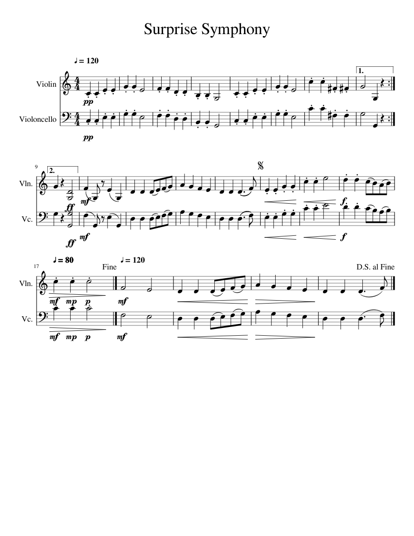 Surprise Symphony Sheet music for Violin, Cello | Download free in PDF ...