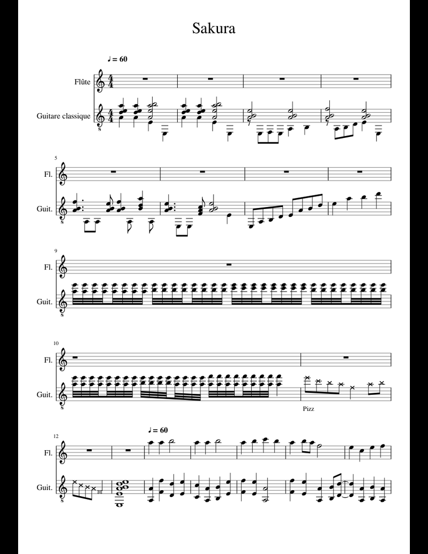 Sakura sheet music for Flute, Guitar download free in PDF or MIDI