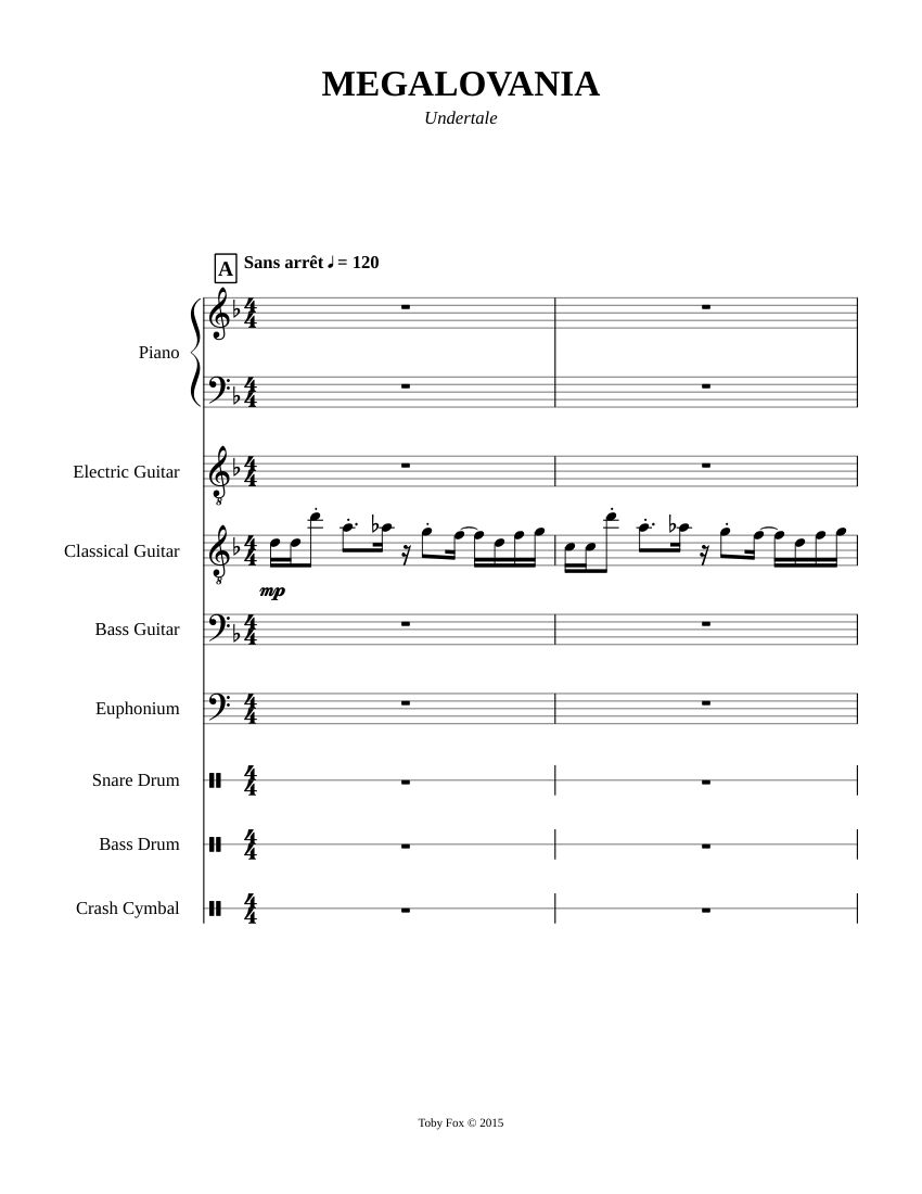 Megalovania 1 sheet music for Piano, Guitar, Bass, Tuba download free in PDF or MIDI