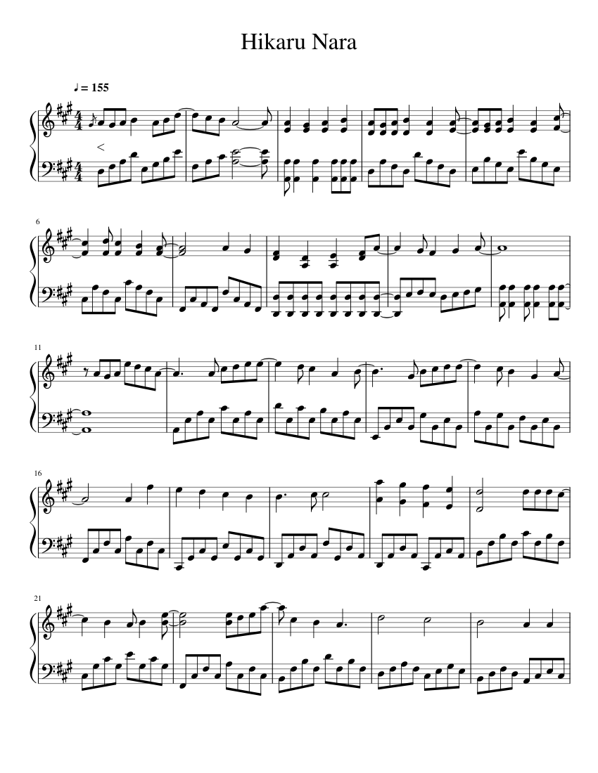 Hikaru nara sheet music for Piano download free in PDF or MIDI