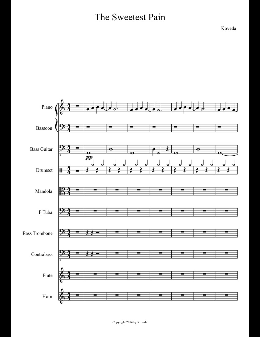The Sweetest Pain sheet music for Piano, Flute, Bassoon, Bass download ...