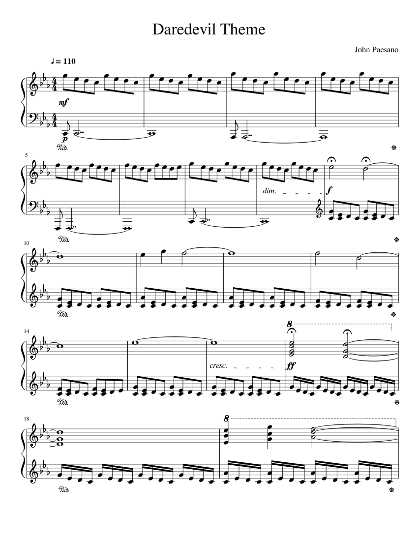 Daredevil Theme Sheet music for Piano | Download free in PDF or MIDI ...