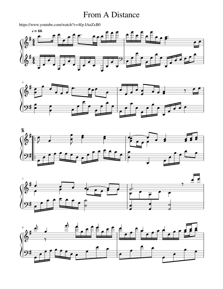 From A Distance sheet music for Piano download free in PDF or MIDI
