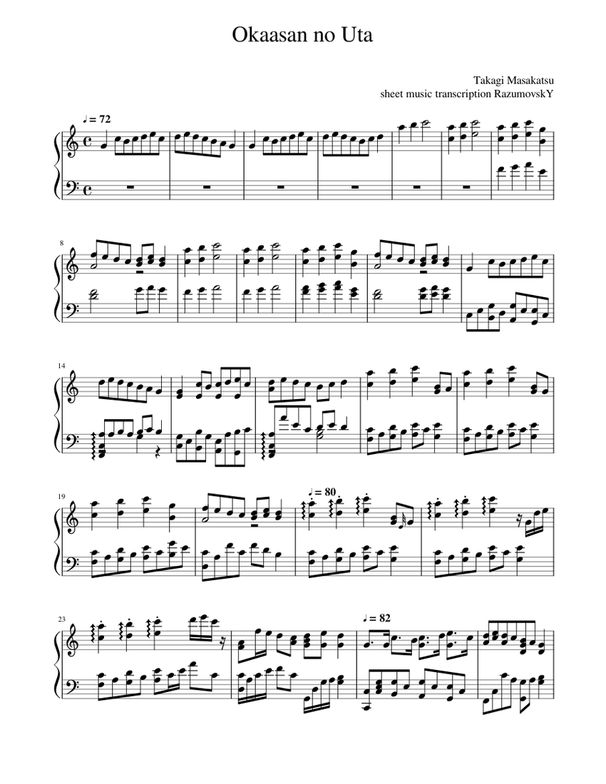 Okaasan no Uta Sheet music for Piano (Solo) | Musescore.com
