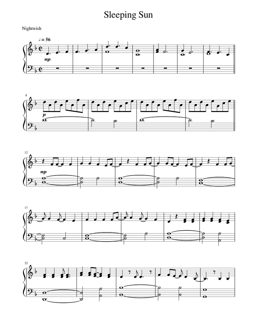 Nightwish - Sleeping sun Sheet music for Piano (Solo) | Musescore.com