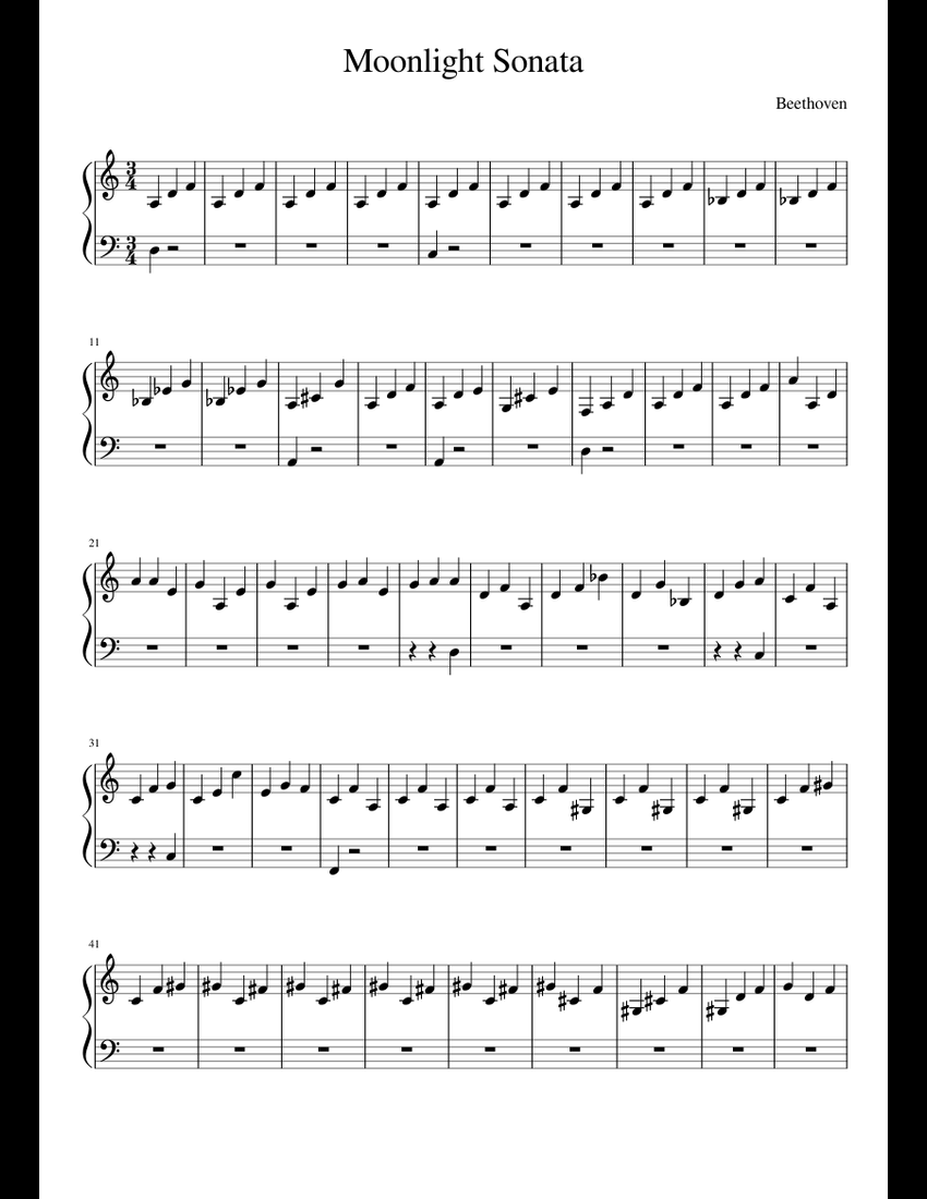 Moonlight Sonata sheet music for Piano download free in PDF or MIDI