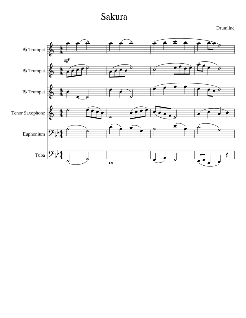 Sakura Sheet music for Trumpet, Tenor Saxophone, Tuba | Download free ...