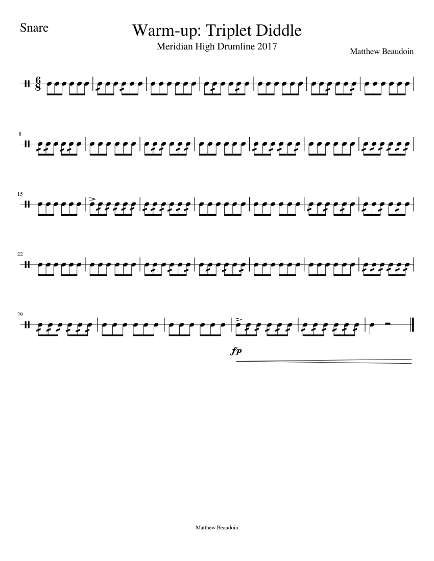 Warm up Triplet Diddle Snare Sheet music for Snare Drum (Solo ...