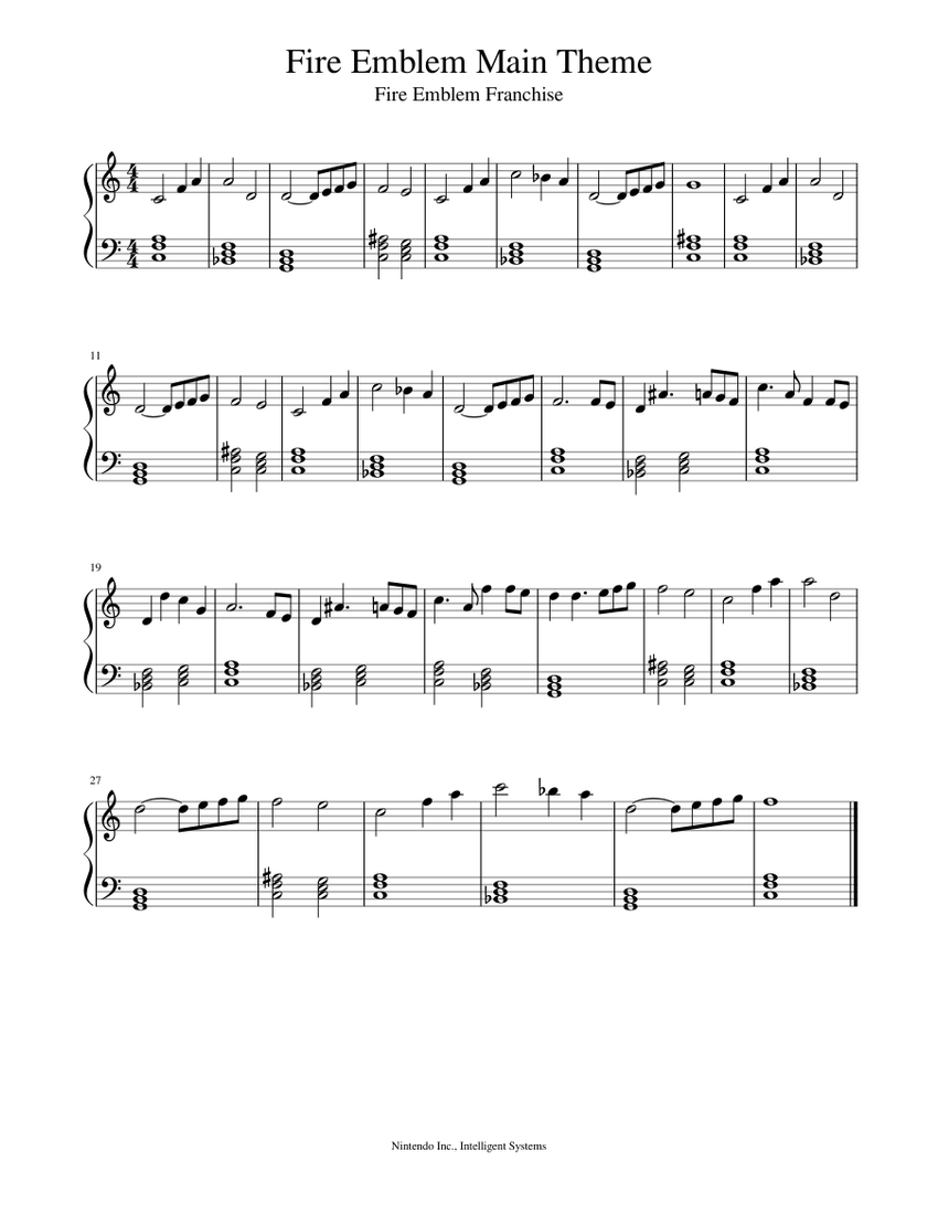 Fire Emblem Main Theme Sheet music for Piano | Download free in PDF or ...