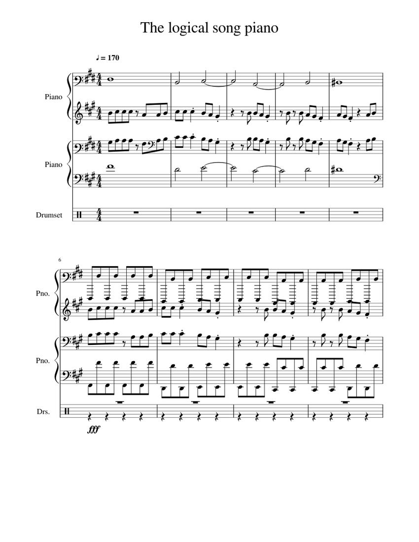 The logical song piano Sheet music for Piano, Percussion | Download ...