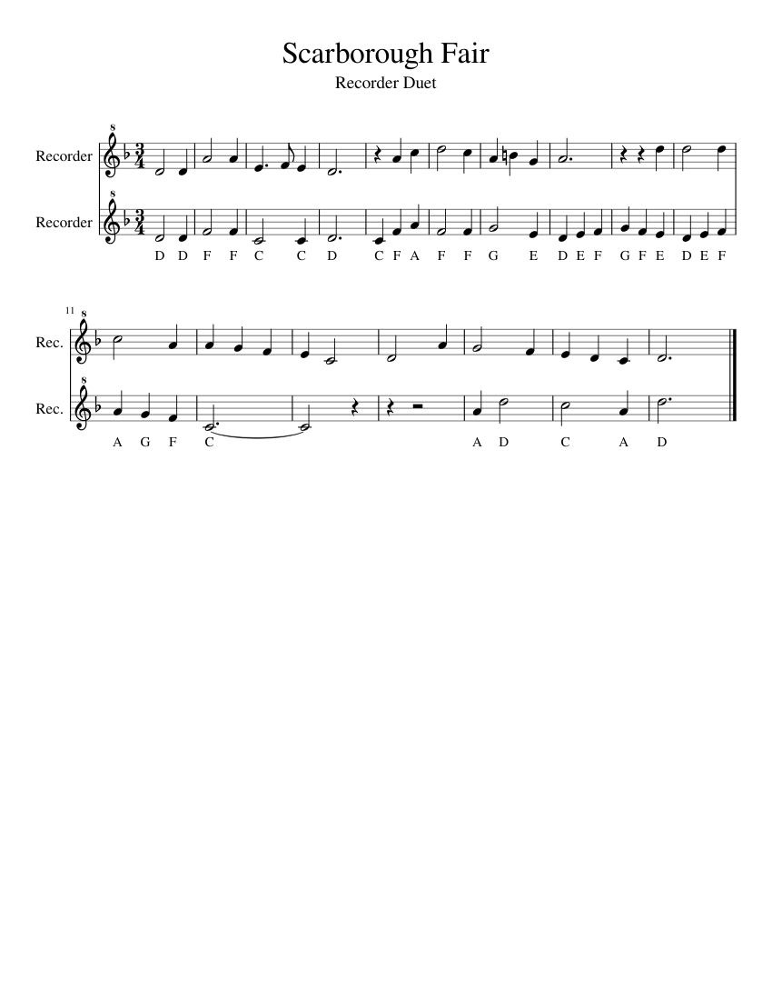 Scarborough Fair sheet music for Recorder download free in PDF or MIDI