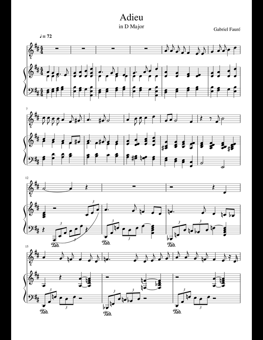 Adieu sheet music for Piano, Voice download free in PDF or MIDI