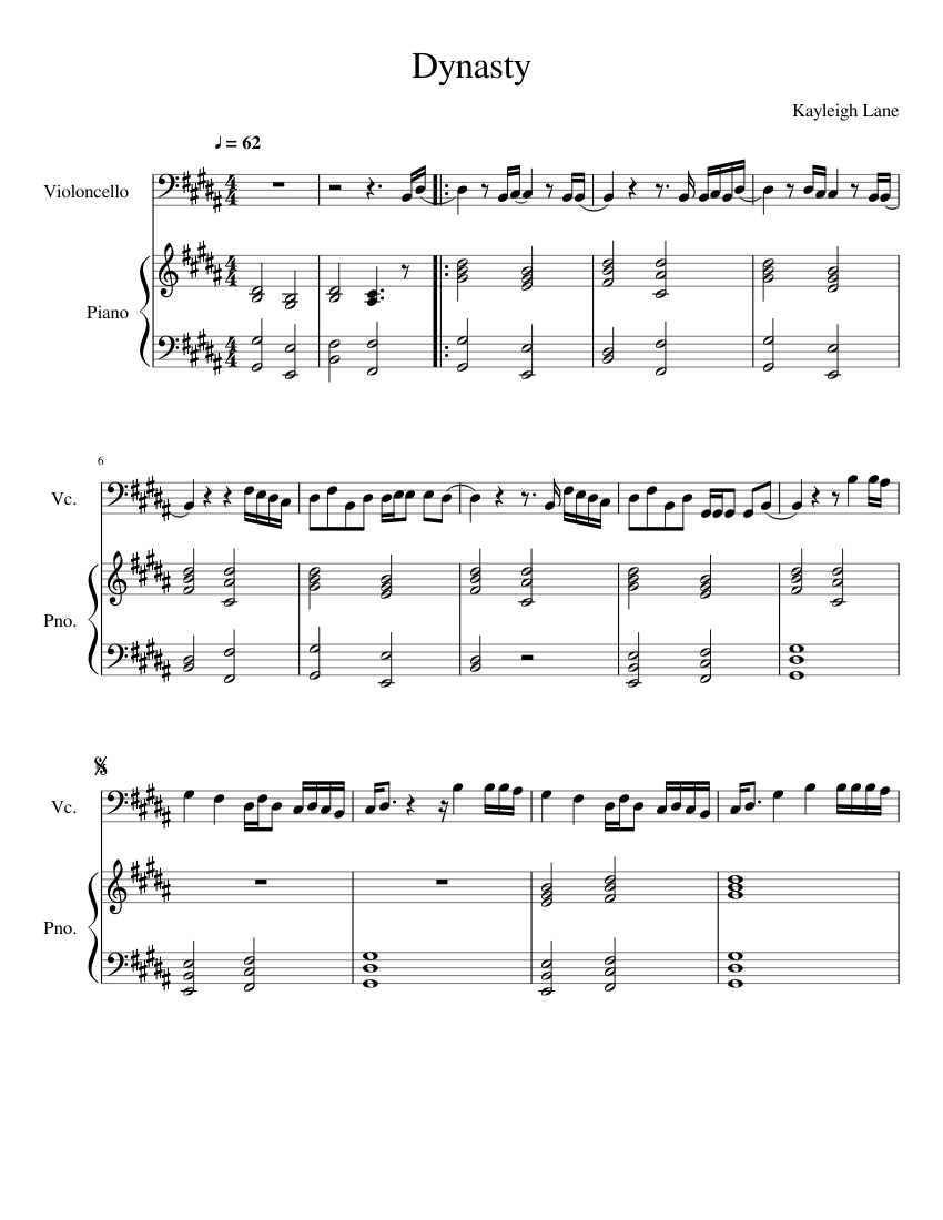 Dynasty sheet music for Piano, Cello download free in PDF or MIDI