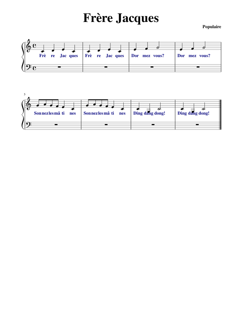 Frère Jacques Sheet music for Piano | Download free in PDF or MIDI ...