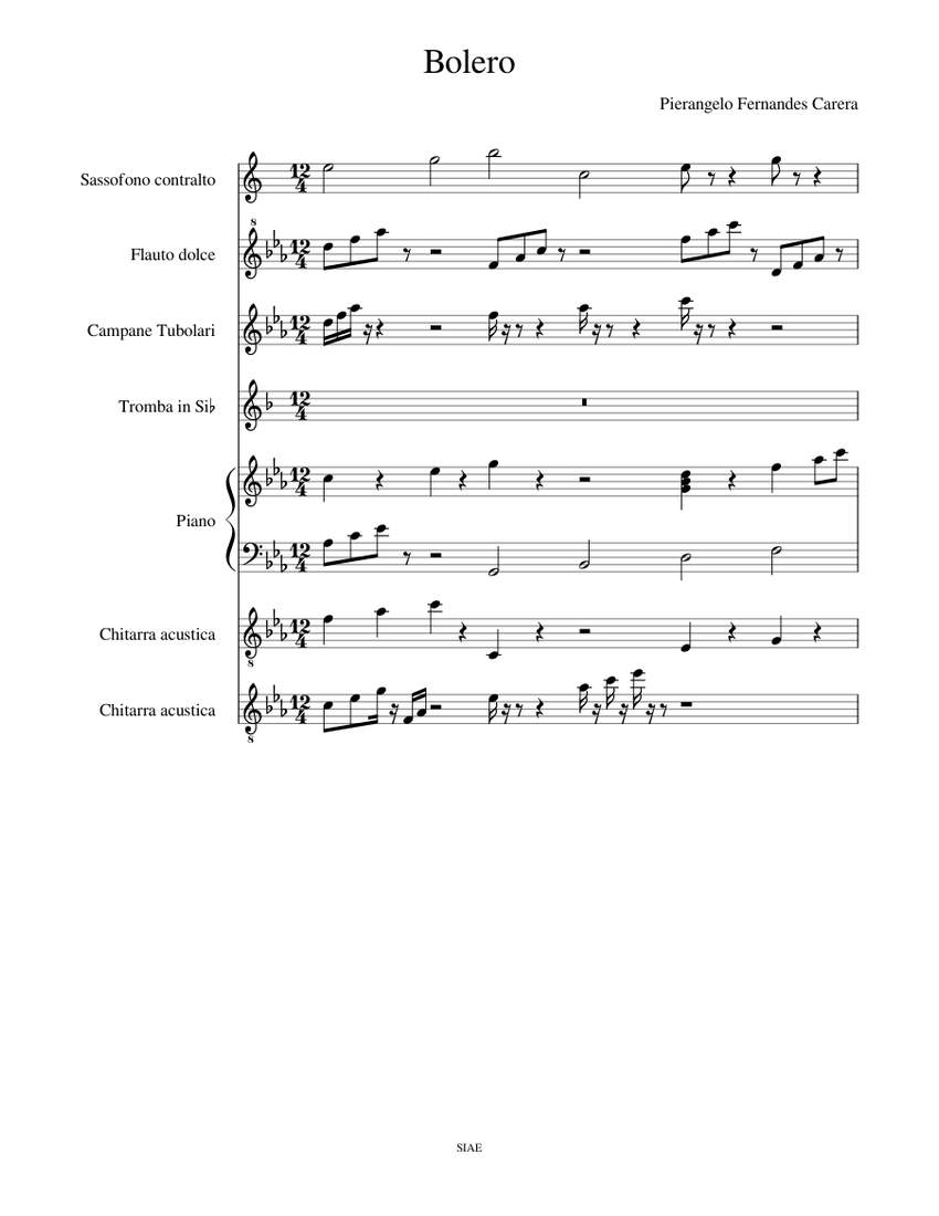 Bolero Sheet music for Piano, Trumpet (In B Flat), Saxophone (Alto ...