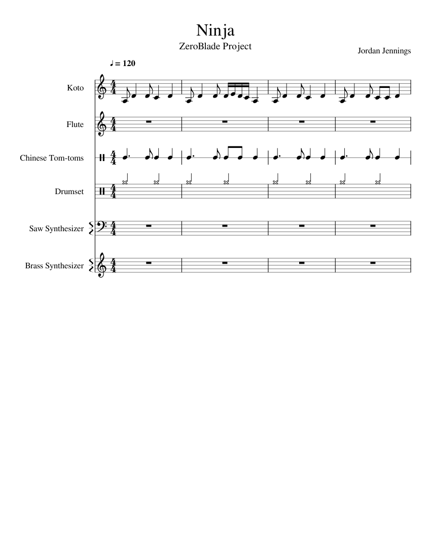Ninja's Theme Sheet music for Flute, Drum Group, Synthesizer, Brass ...