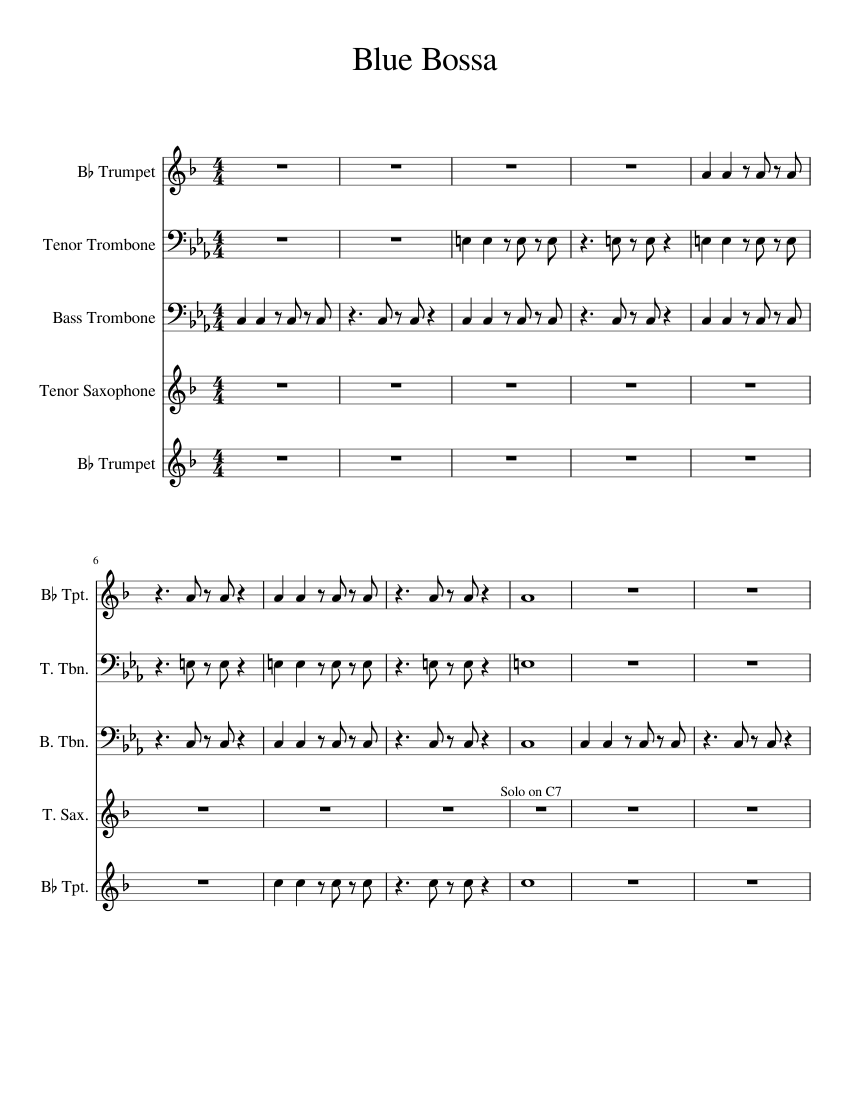 Blue Bossa Sheet music for Trumpet, Trombone, Tenor Saxophone ...