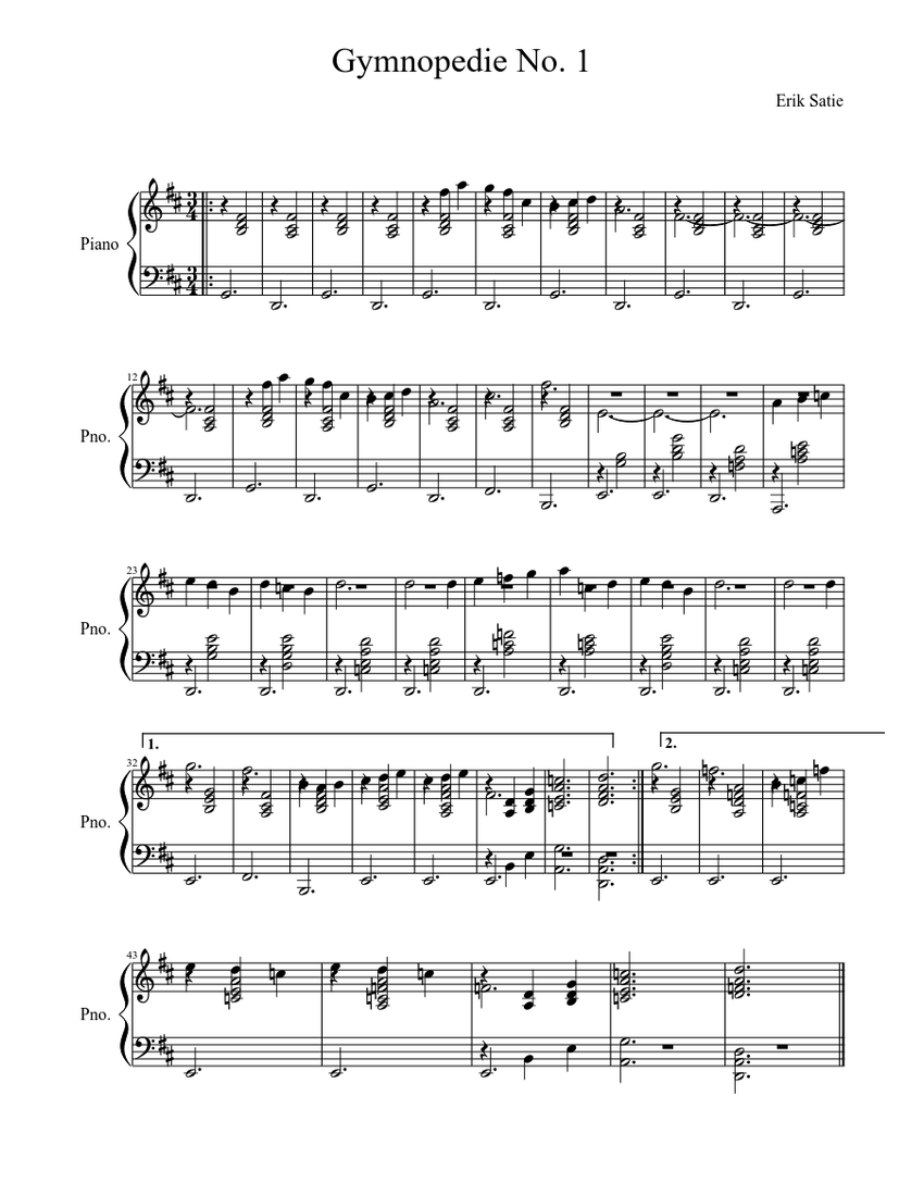 Gymnopedie No. 1 Sheet music for Piano (Solo) | Musescore.com