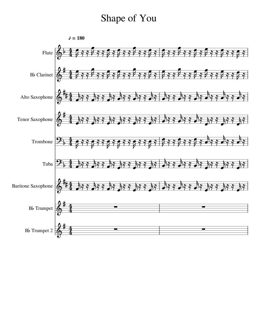 Shape of You Sheet music for Trumpet (In B Flat), Trombone, Flute, Clarinet (In B Flat) & more ...