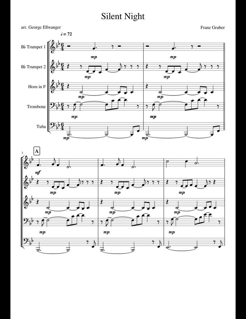 Silent Night sheet music for Trumpet, French Horn, Trombone, Tuba ...